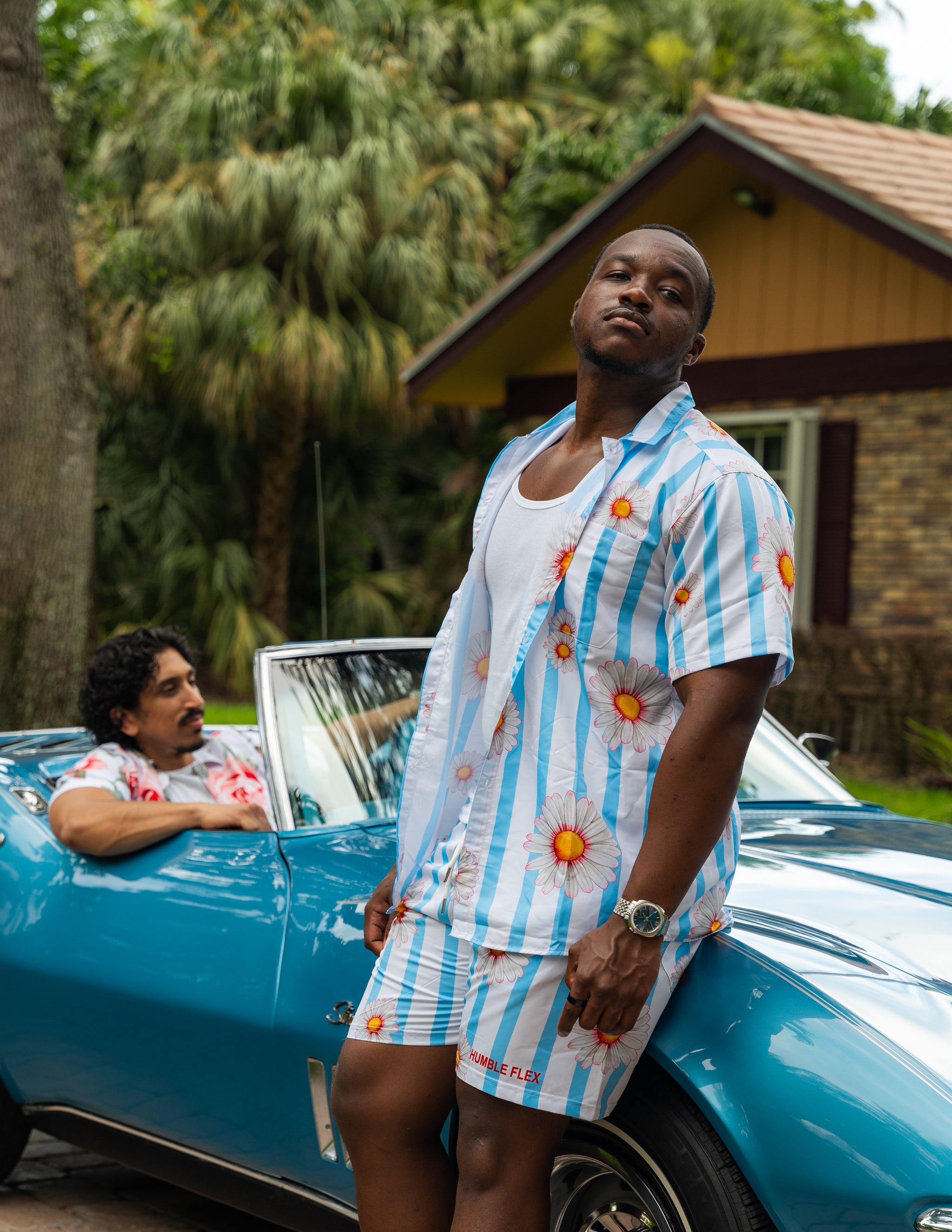 Retro Flex Pin Stripe Floral Button Up